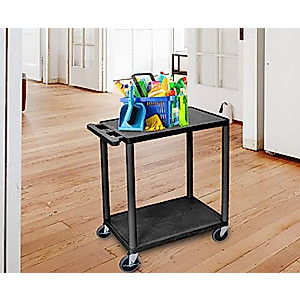 Offex Mobile Structural Foam Plastic Multipurpose Utility Cart with 2 Shelves and Ergonomic Handle - Black, Great for Garage, Shop or Storage Area