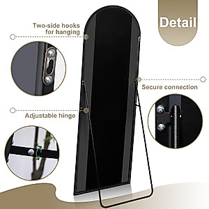 BOGDA 64"x21" Arched Full Length Floor Mirror with Stand, Aluminium Metal Frame for Wall Mounted Full Body Mirrors Leaning Body Hanging Wall Mirror for Bedroom Living Room Dressing Mirrors-Black