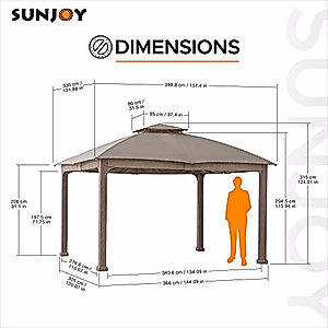 Sunjoy 11 ft. x 13 ft. Gazebo with Sunbrella Shade Fabric Canopy Roof, Outdoor Patio Steel Frame 2-Tier Soft Top Gazebo with All Aluminum Posts,5 Years Non-Fading