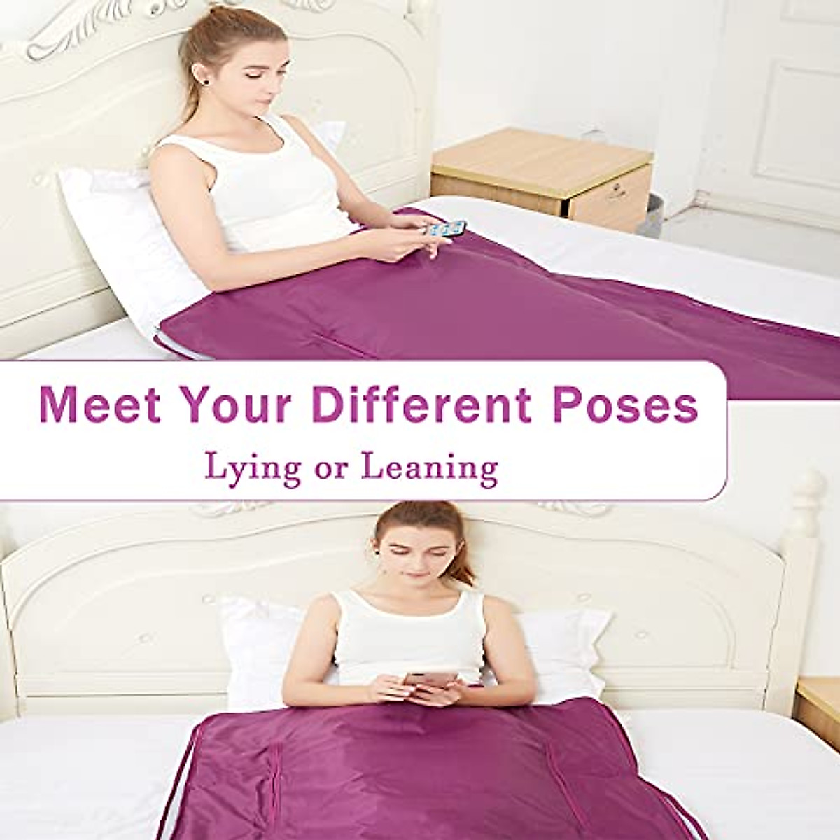 PINJAZE Far Infrared Sauna Blanket with Remote Control for Exercise Recovery Heating Detox 2-Zone Double Zipper Digital Control Portable Infrared Sauna Blanket for Home Relaxation Beauty Salon