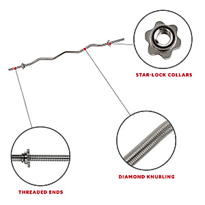 Sunny Health & Fitness 47 in Threaded Chrome Curl Bar with Ring Collars - STCB-47, grey