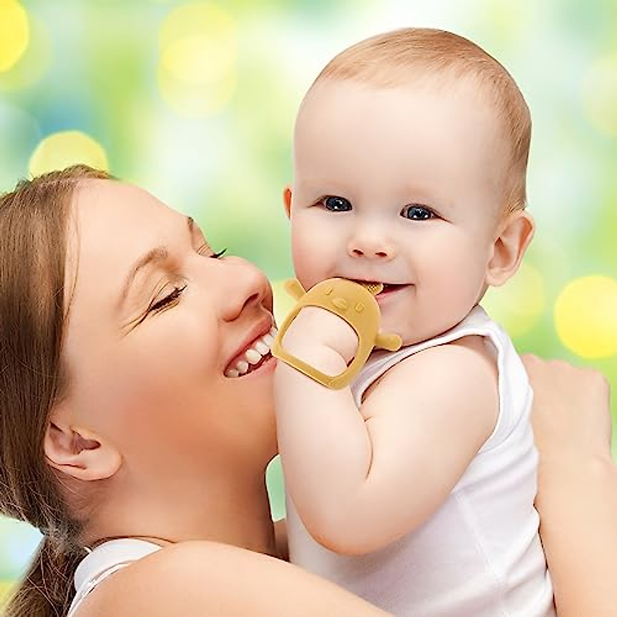 AIXMEET Baby Teething Toys,Silicone Baby Teether for Babies 0-6 Months, Mitten Teething Toy for Soothing Sore Gums, Never Drop Infant Hand Teether,Baby Chew Toys for Sucking Needs,Yellow