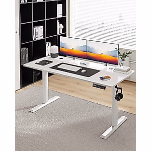 Shahoo Electric Standing Desk 48 Inch, Ergonomic Height Adjustable Table with T-Shaped Metal Bracket Modern Computer Workstations for Home Office, White, 48 x 24 Inches