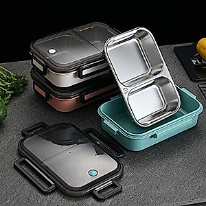 WORTHBUY Stainless Steel Lunch Container, 2 Section Design, Keep Foods Separated, Metal Bento Box with Insulated Lunch Bag Portable Utensil, Kids/Women/Adults, BPA-Free(2nd Generation,Blue)