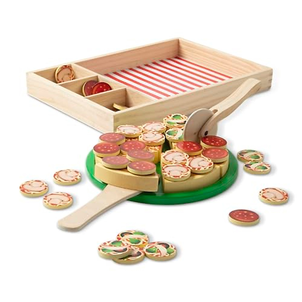 Melissa & Doug Wooden Pizza Play Food Set With 36 Toppings - Pretend Food And Pizza Cutter/ Toy For Kids Ages 3+