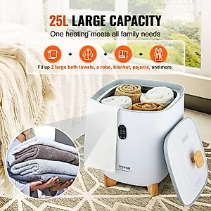 VEVOR Towel Warmer 25L, Towel Warmer Bucket with 2 Heating Modes, 20/40/60/90 Min Auto Shut Off, Bottom Heating Columns, LED Screen, Large Towel Warmer for Bathroom, Spa, Bathrobe, Blanket & Pajama