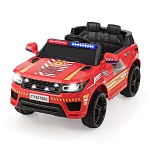 Costzon Ride on Car, 12V Battery Powered Police SUV Vehicle w/Remote Control, Siren Flashing Light, Horn Music, Intercom, Spring Suspension, 3 Speeds, USB, 4 Wheeler Truck, Kids Cars to Drive, Black