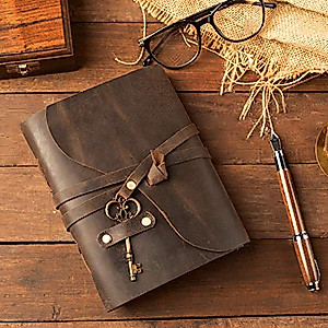 Vintage Leather Journal - Antique Handmade Deckle Edge Vintage Paper Leather Bound Journal - Book of Shadows Journal - Leather Sketchbook - Drawing Journal - Great Gift (Vintage Brown, 7.5"x5.5")