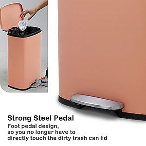 YIQIEDEY 13 Gallon Stainless Steel Touch Free Trash Can with Lid and Removable Inner Bucket, Pink, 50 Liters