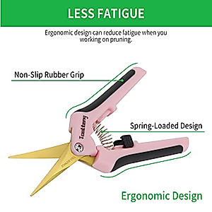 TOOLTENG 1 Pack Pruning Shears with Curved Blades, Garden Trimming Scissors, Gardening Hand Pruning Snips Titanium Coated Precision Bonsai Pruning Shears, Efficient Flower Cutters (Pink)
