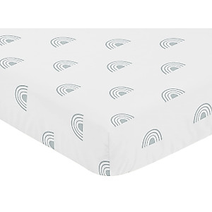 Sweet Jojo Designs White and Blue Boho Rainbow Boy or Girl Fitted Crib Sheet Baby or Toddler Bed Nursery - Slate Bohemian Celestial Sky Outdoors Nature Gender Neutral