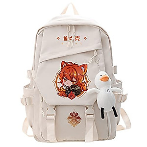 Genshin Impact Diluc Anime Bookbag Backpack 3D Print Bags Travel Backpack With Cute Doll of Duck