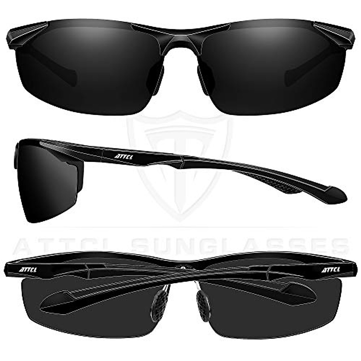ATTCL Polarized UV Protection Sports Fishing Driving Sunglasses for Men Al-Mg Metal Frame Ultra Light 8585 Black