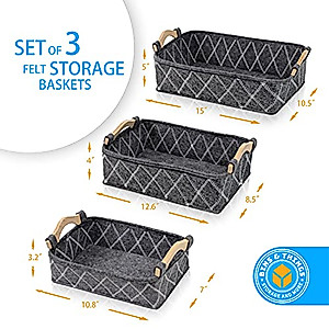 Bins & Things Felt Storage Bins Basket Set of 3 (S, M, L) Fabric Storage Organizing Baskets with Durable Handles - Home Storage Organizer Made with Thick Durable Felt Materials - Fabric Storage Basket