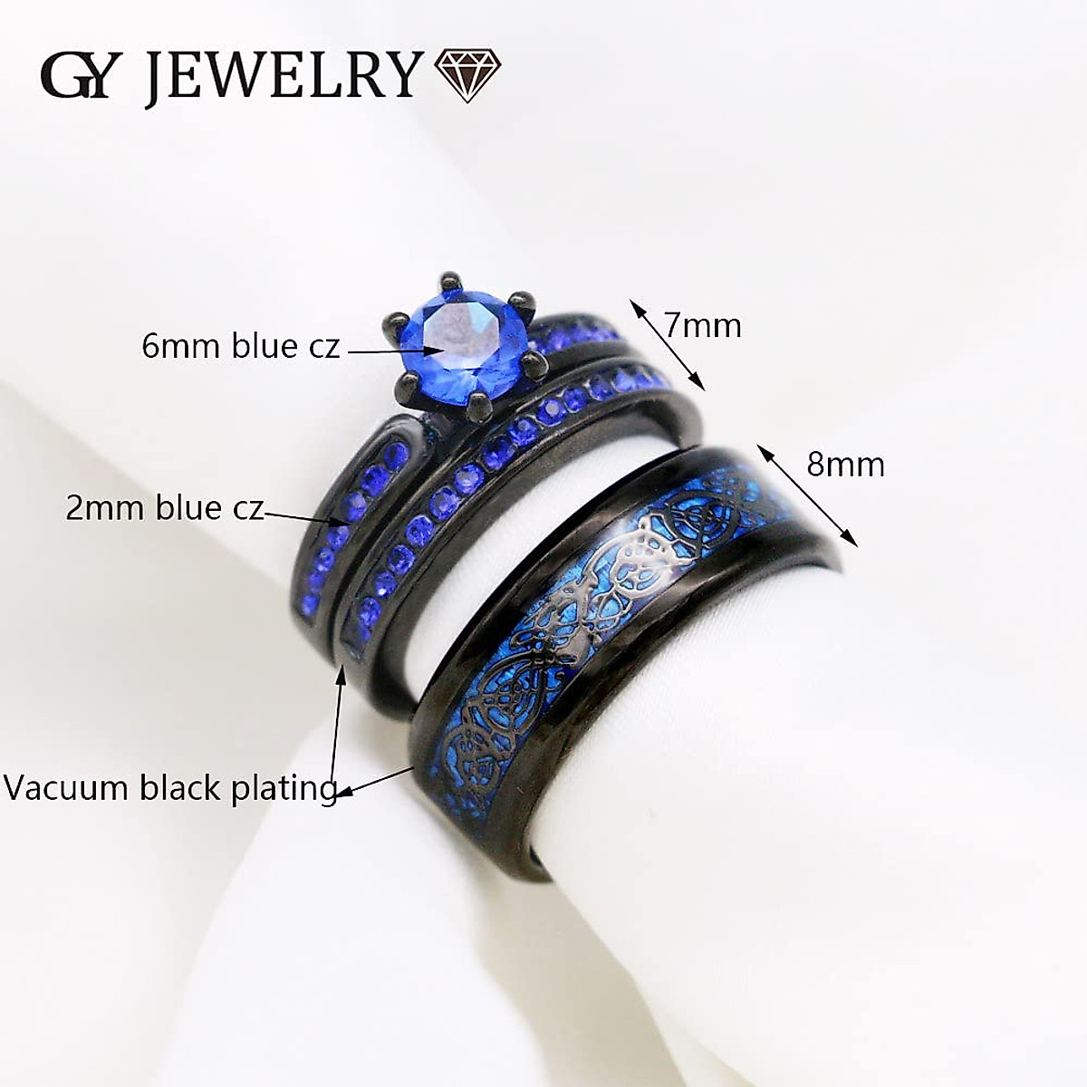 Gy Jewelry Two Rings Couple Ring Bridal Sets His Hers Black Stainless Steel 10k Black Wedding Band