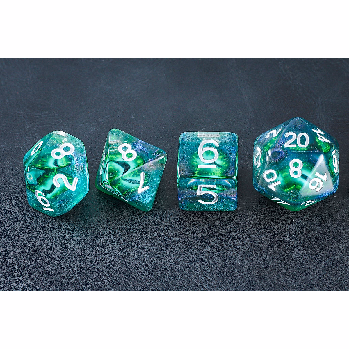 Sea Green Dragon Eye DND Dice Set for Dungeons and Dragons Gifts, D&D, D and D, Pathfinder, Accessories, D20, Polyhedral, Resin Dice, Metal, Dice Tray, Tower, Bag, Box