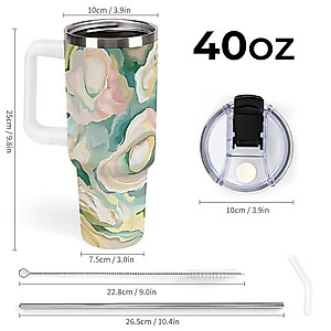 Oysters Watercolor Pattern Insulated Tumblers with Handle Stainless Steel Coffee Mug Funny Travel Cup with Lid Straw 40oz