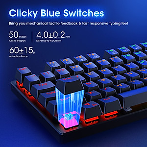 RisoPhy Mechanical Gaming Keyboard, RGB 104 Keys Ultra-Slim LED Backlit USB Wired Keyboard with Blue Switch, Durable ABS Keycaps/Anti-Ghosting/Spill-Resistant for PC Mac Xbox Gamer