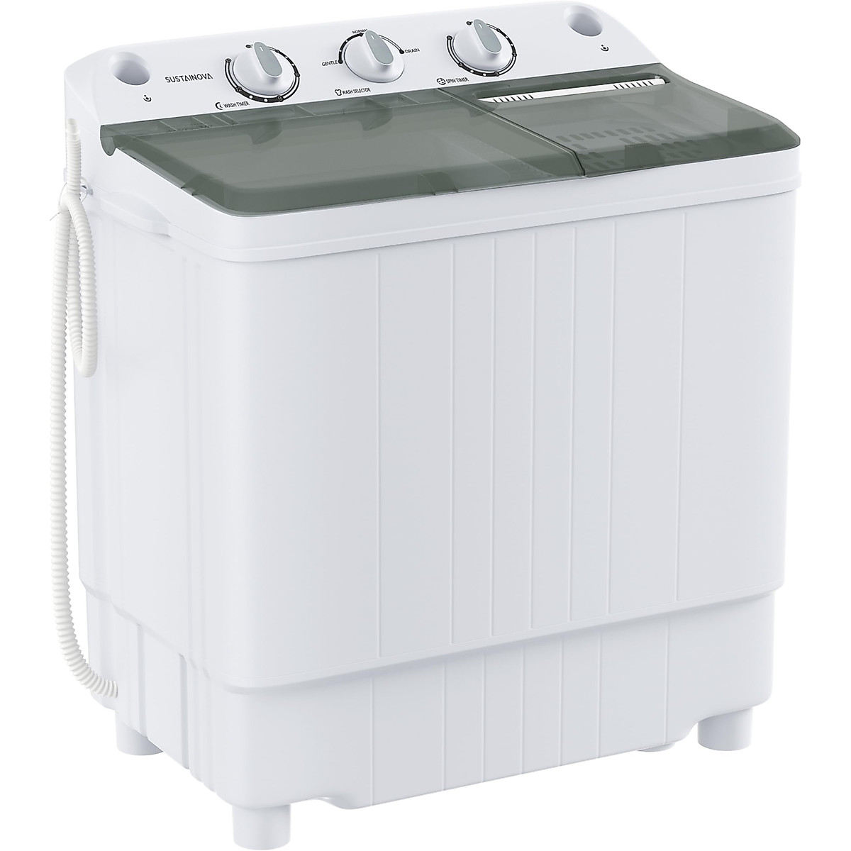 Sustainova Portable Washing Machine Twin Tub 9.9 Lbs Capacity, (7.7 Lbs) and Spinner(2.2 Lbs) Combo Mini Compact Laundry Washer for Home, Apartment, Camping, RVs and Dorms, Black/White