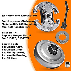 Mtanlo 3/8 Clutch Drum Rim Sprocket Cover Bearing Kit for Husqvarna 455 460 Rancher 461 Chainsaw Replacement Parts 537291602