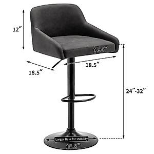Fefances Bar Stools Counter Height Bar Stool Faux PU Swivel Bar Stools Height Adjustable with Black Metal Base Dark Gray
