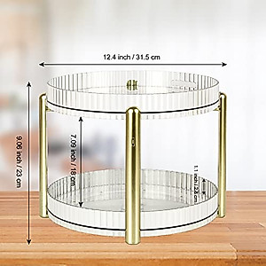 HSSPANFN 360° Rotating Makeup Organizer for Vanity 2 Tier, Large Capacity Cosmetics Storage Vanity Shelf Countertop，Bathroom Make Up Spinning Holder Rack for Brushes, Perfumes, Skincare