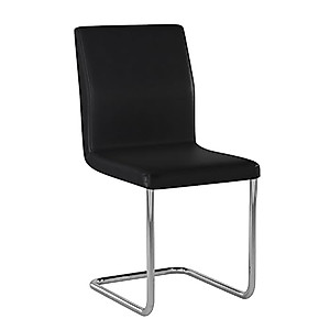 Furniture of America Quezon Set of 2 Modern Leatherette Dining, Upholstered Chrome Legs for Kitchen, Dinnites, Living Room Accent Chair, 35.5" x 17.75" x 21", Black