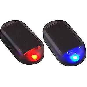 2 Pack Car Solar Power Simulated Dummy Alarm Warning Anti-Theft LED Flashing Security Light Fake Lamp (Blue + Red)
