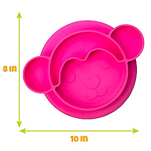 Silicone Compartment Plates- 3 PK Animal Set (Lion Monkey Elephant)-Divided Sections for Easy Grabbing Baby Food Training, Non-Slip Unbreakable Material, Flexible Shapes for Toddlers, Kids- XMAS Gift