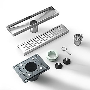 EMBATHER 12 Inches Shower Drain with Removable Strainers,PVC Shower Drain Base for Bathroom Floor Drain,Brushed Nickel Stainless Finished