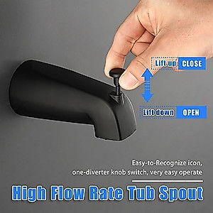 CATTSHO Black Shower Faucet Set with 5-Settings Black Shower Head and Handle Set, Single-Handle Tub Shower Trim Kit, Tub Spout and Valve Included, Matte Black