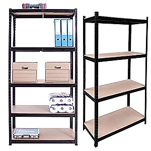 AUTOFU 5-Tier Utility Shelves, Garage Shelving Unit, Metal Storage Shelves, Adjustable Storage Racks, Heavy Duty Shed Shelf, Kitchen Racking - Black, 66" x 30" x 12"
