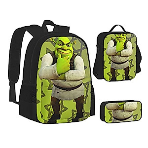 Shr.Ek Anime 3 Pcs Backpack Set Teen Large Capacity School Bag Set With Lunch Bag And Pencil Case For Boys And Girls