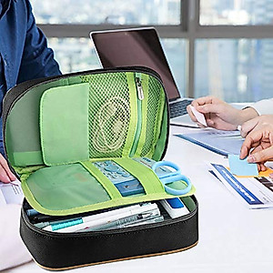 Homecube Pencil Case Big Capacity Storage Pen Bag Makeup Pouch Zippered Students Stationery Bag with Outer Pockets and Handle- 8.23x5.12x3.15- Black