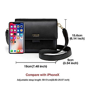 Small Leather Crossbody Bags for Women, Genuine Leather Adjustable Strap Multi Compartments Women's Mini Shoulder Bags Ladies Phone Purses Girls Casual Cute Messenger Bags Womens Clutch Bags (Black)