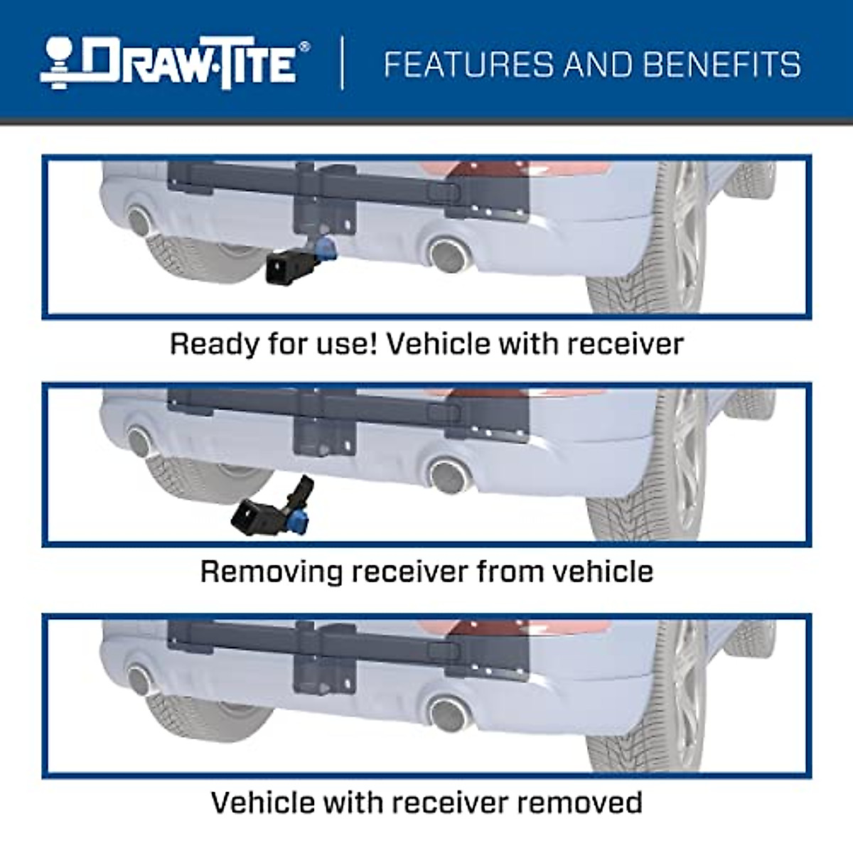 Draw-Tite Hidden Hitch 76905, Completely Hidden Trailer Hitch, 2 in. Removable Receiver, Black, Compatible with 2016-2022 Lexus RX350, 2016-2021 Lexus RX450h