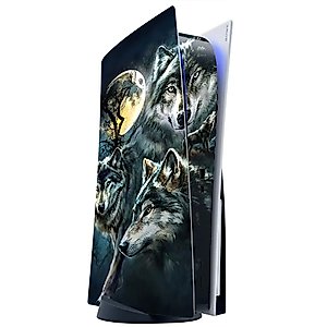 ITS A Skin Skins Compatible with Sony Playstation 5 Console Disc Edition - Protective Decal Overlay Stickers wrap Cover - 3 Wolves Moonlight