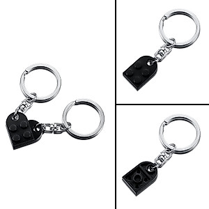 Brick Keychain for Couples Friendship - 2pcs Matching Heart Colorful Keychain Set for Couples Valentine's Day BFF (Black)
