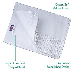 Creative Scents Decorative Fingertip Towels for Bathroom and Powder Room with Gorgeous White Lace - 4 Pack - 11 by 18" - Cotton Velour Towel Set Packaged in Gift Box for Best Holiday Gift (White)