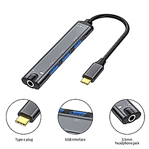 QIANRENON USB C Docking Station, USB 3.0 Hub with 3.5mm Audio Headphone + Microphone Jack Hub Digital & Audio Hub USB C 3.0 Multiport OTG Allocator for Computer Smart Phone