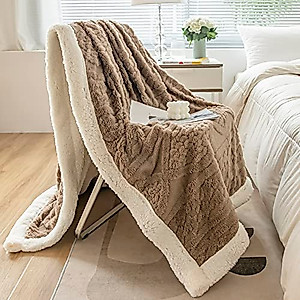 Warm Sherpa Fleece Throw Blanket Thick Throw Soft Plush Fluffy Boho Tufted Blanket for Bed Sofa Couch, Cozy Warm Velvet Fleece Throw for Winter, Camel 50''x60''