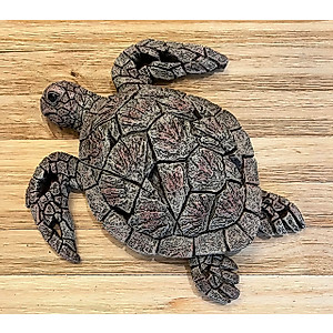 Sea Turtle Decorative Art Sculpture - Rustic Driftwood Finish - Nautical Ocean Beach Coastal Decor - Table Top or Wall Mount