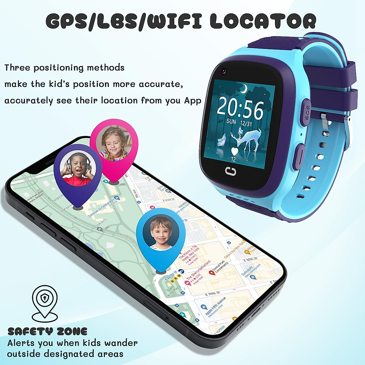 Spodus Smart Watch for Kids with GPS Tracker Cell Phone Watch for Boys 5-12, Tracking Watch Boys with One-Key SOS Call Voice Chat Sleep Monitor Step Counter Alarm for Kids (Including SIM Card)