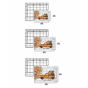 Outdoor Area Rug for Patio,Thanksgiving Autumn Farm Truck Pumpkins Camping Rugs Indoor Large Floor Mat 4x6ft,Fall Orange Leaf Flowers on Wooden Outside Carpet for Deck RV Picnic Porch Backyard