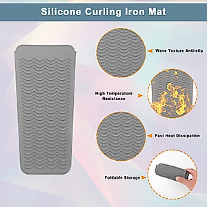 Catcan Hair Styling Tool Storage Bag Set with Heat Resistant Silicone Mat and Curling Iron Holder for Travel Daily Curling Iron Hair Straightener Storage (Grey Marble)