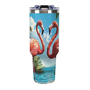 Tropical Flamingo Insulated Tumbler with Lid And Straw Stainless Steel Travel Coffee Mug 40oz Violet-style