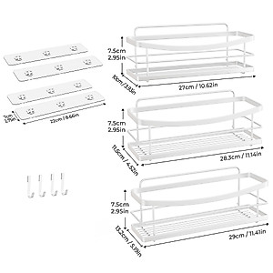Orimade Adhesive Shower Caddy Shelf with Hooks Organizer Storage Rack Rustproof Wall Mounted Stainless Steel No Drilling for Bathroom, Toilet, Kitchen - 3 Tier, White