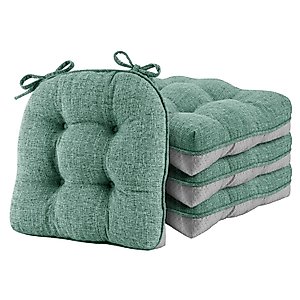 LOVTEX Kitchen Chair Cushions Set of 4, Non-Slip Chair Cushions for Dining Chairs, Shredded Memory Foam Chair Pads with Ties, Tufted Dining Chair Cushions, 15.5" x 15.5", Green