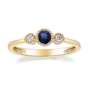 Gin & Grace 10K Yellow Gold Genuine Blue Sapphire and Natural Diamond (I1) Ring for Women.