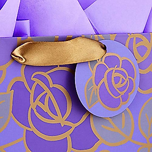 Hallmark 13" Large Gift Bag with Tissue Paper (Purple Flowers, Gold Accents) for Birthdays, Mother's Day, Bridal Showers, Weddings, Retirements, Anniversaries, Engagements, Any Occasion